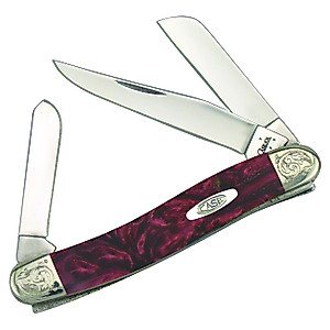 Case Cutlery 9318BKL/E Engraved Black Lava Medium Stockman Corelon Pocket Knife with Stainless Steel Blades, Red/Black