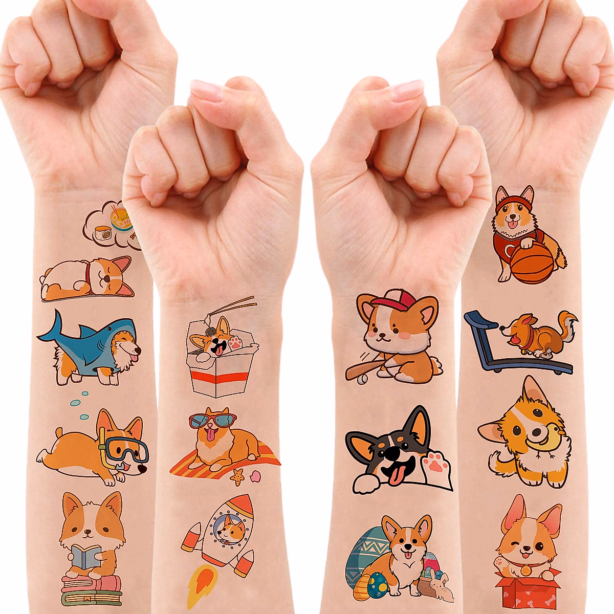 8 Sheet (96Pcs) Corgi Temporary tattoos for Kids, Pet Dog Birthday Party Decorations Favors Supplies Super Cute Tattoos Sticker Gifts for Boys Girls Baby Shower Prizes Rewards Christmas