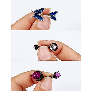 Eakxnig 14G Belly Button Ring Stainless steel Dangle Belly rings Snake Glow Dark Round Cubic Zirconia Navel Barbell Body Piercing Jewelry For Women 3/8inch 10mm silver,rose,purple,black men belly ring