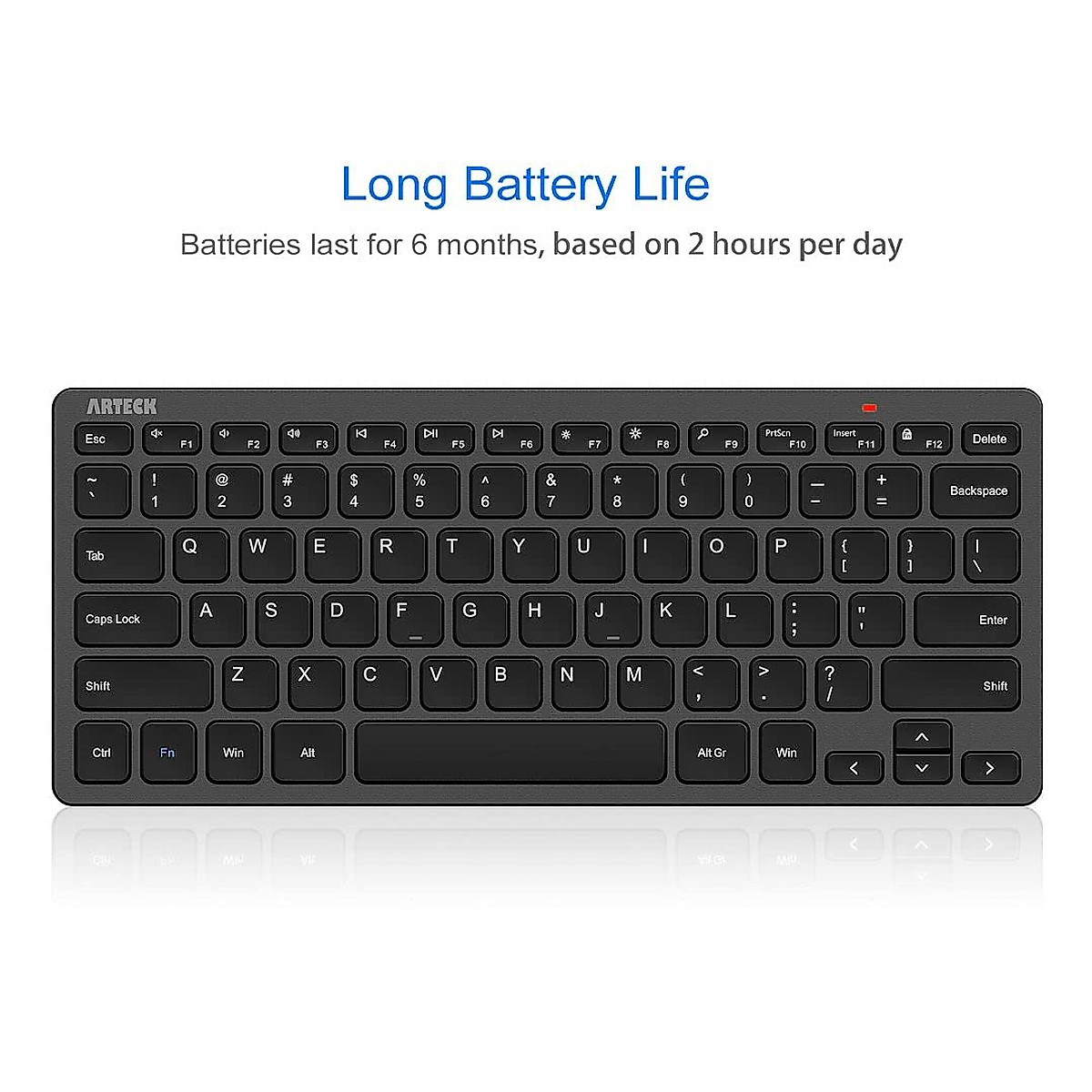 Arteck 2.4G Wireless Keyboard Ultra Slim and Compact Keyboard with Media Hotkeys for Computer Desktop PC Laptop Surface Smart TV and Windows 11/10/8/7, Black