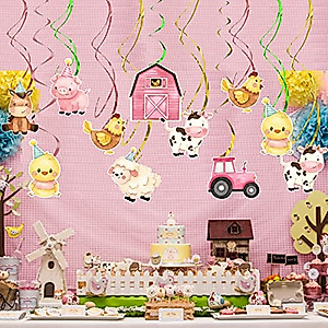 Pink Farm Animal Hanging Swirls for Girls Birthday Party Baby Shower Barn Yard Birthday Theme Farm Baby Shower Favor Supplies Decor Cartoon Animal Decor Ceiling Decor for Girls
