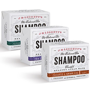 J·R·LIGGETT'S All-Natural Shampoo Bars -Tea Tree & Hemp Oil, Jojoba & Peppermint and Coconut & Argan Oil, Nourishes Follicles with Antioxidants and Vitamins, Sulfate-Free, Set of Three, 3.5 Ounce Bars
