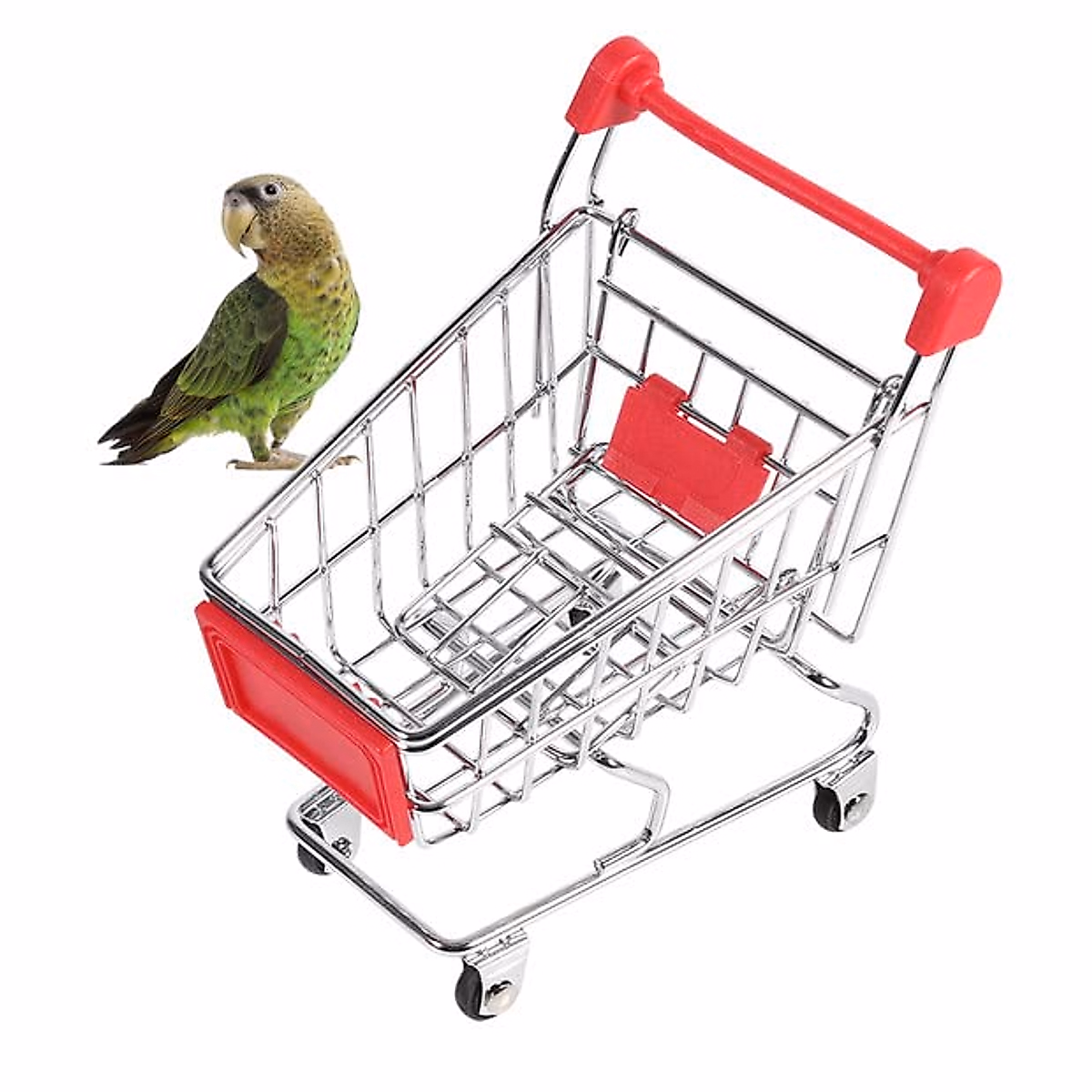 Toy - Cart Toy Parrots Bird Funny Toy Intelligence Growth Mini Supermarket Shopping Cart Trolley(red)