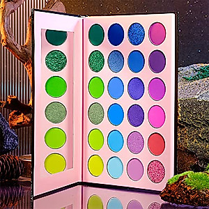 High Pigmented Eyeshadow Palette, 24 Colors with Green Blue Purple Matte Shimmer Glitter Eye Shadow Pallets, DE’LANCI Professional Waterproof Longlasting Makeup Pallettes for Green Blue Hazel Eyes