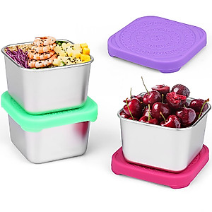 3Pack Stainless Steel Snack Containers 6oz Snack Box Container Leakproof Stainless Steel Snack Cups with Silicone Lids Portable Snack Containers Stackable Freezer Dishwasher Safe for Daycare School