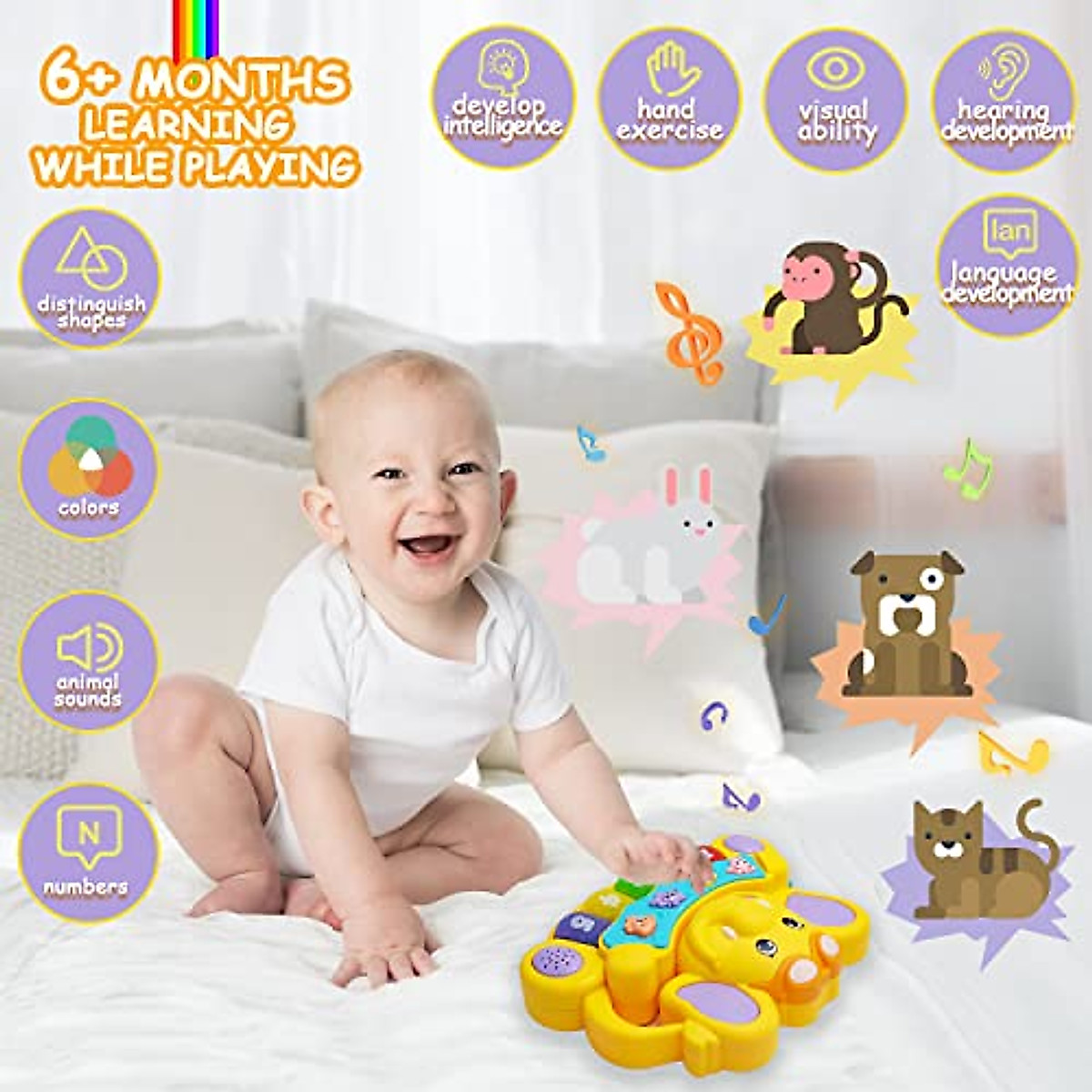 Baby Music Elephant Piano Toy – Early Learning Musical Keyboard Toy 6 to 12 Months Infant Light Up Toy Lovely 3 Play Modes Educational Gift for Kids