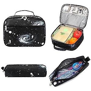 Createy Boys Backpack, Galaxy Backpack for Boys School bags Elementary Bookbags Teens Backpack with Lunch Bag Pencil Case