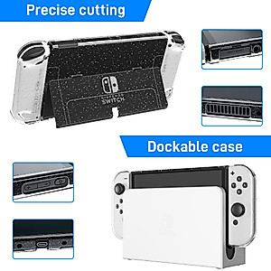 RHOTALL Glitter Case Compatible with Nintendo Switch OLED, Clear Sparkle Dockable Shell for Switch OLED and Joycon Controller, Comfort Grip Case with Shock-Absorption and Anti-Scratch Design
