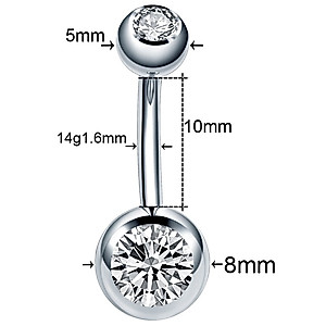 CrazyPiercing 10PCS 316L Surgical Grade Steel Rhinestone Belly Button Navel Ring Bar 23x8mm