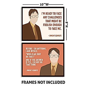 Dwight Schrute Quotes Set of 2 Wall Art Prints - Challenges/Idiot Quotes Artwork Posters - Funny Gift for Office Fans - 8x10 - Unframed