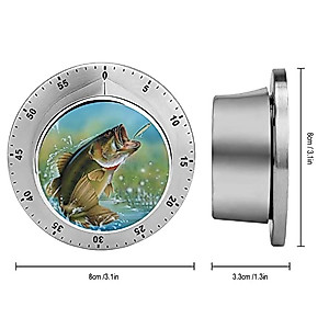 Bass Fishing 60 Minute Timer Stainless Steel Wind Up Timer Magnetic Timer Time Management for Cooking Kitchen