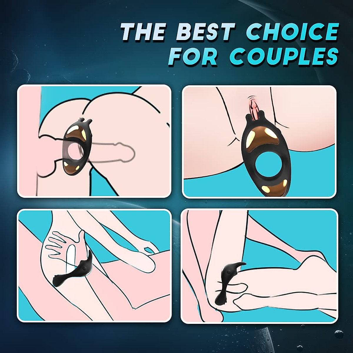 Vibrating Cock Ring with Rabbit Design, Rechargeable Penis Ring Vibrator with 9 Vibration Modes, Erection Pleasure Enhancing Mens Vibrator for Couples Play,Silicone Adult Sex Toys & Games (Black