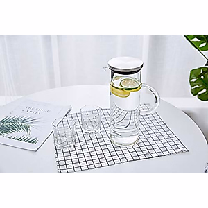 Karafu Pitcher, Glass Pitcher with Handle and Lid, 50 Oz Handmade Water Jug for Hot/Cold Water, Ice Lemon Tea and Juice Beverage