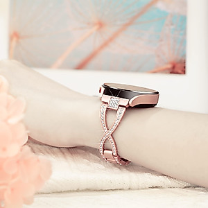 G-ficu Galaxy Watch 7 6 5 4 band, 20mm X-Shape Band for Samsung Watch 4 5 6 7 Bands 40mm 44mm, Women Bling Diamond Metal Band for Watch 4 6 Classic/Watch FE/5Pro/Watch 3 41mm/Active 2-Rose Gold