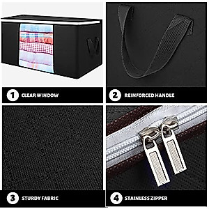 6 Pieces Large Clothes Storage Bag Organizer Foldable Clothes Storage Containers with Clear Window Sturdy Zipper Reinforced Handle Thick Fabric for Pillows Blankets Bedding Supplies, 2 Sizes (Black)