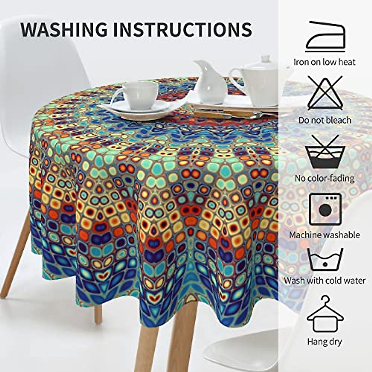 Round Tablecloth 60 Inch,Stain Resistance Polyester Table Cloth,Table Cover for Kitchen Dining Table, Buffet Parties and ​Camping-Mandala