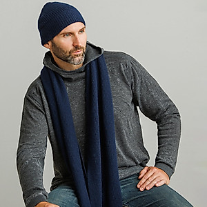 Fishers Finery Men's 100% Cashmere Ribbed Knit Hat and Scarf Set; Gift Box (Nvy)