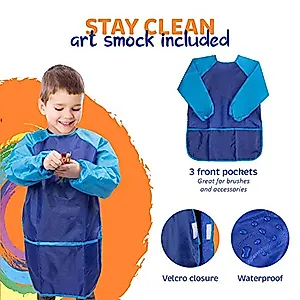 27-Piece Acrylic Paint Set for Kids - 100% Cotton Canvases, Wood Easel, Brushes, Waterproof Smock, Mixing Palette - Portable and Easy Storage