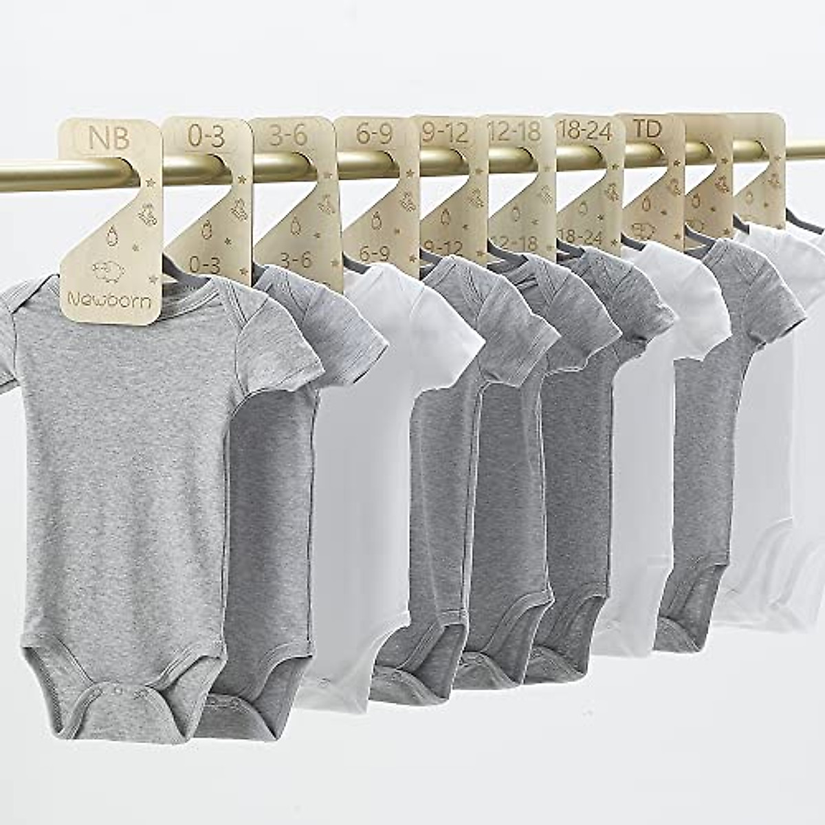 Dabancy Baby Closet Dividers - Set of 10 from Newborn to Toddler and 2 Blanks with Colored Box,Wooden Nursery Closet Dividers for Baby Clothes- [Wood]