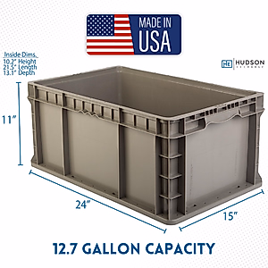 Hudson Exchange 24 x 15 x 11 (2 Pack) Straight Wall Handled Storage Container Tote, Gray/Brown