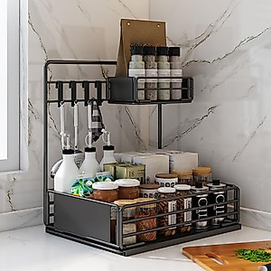 SLDMJFSZ Under Sink Organizers and Storage, 2 Tier Slide Out Kitchen Cabinet Organizer Sturdy Bathroom Storage, with Hook,White