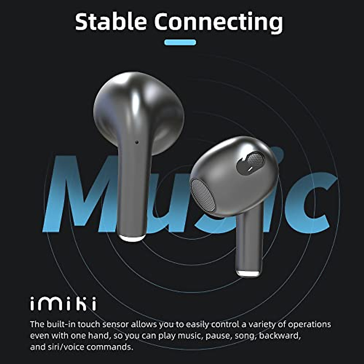 IMIKI T11 Bluetooth 5.3 Earbuds Wireless Headphones with Wireless Charging Case, Built in Mic Headset for Sports, Grey