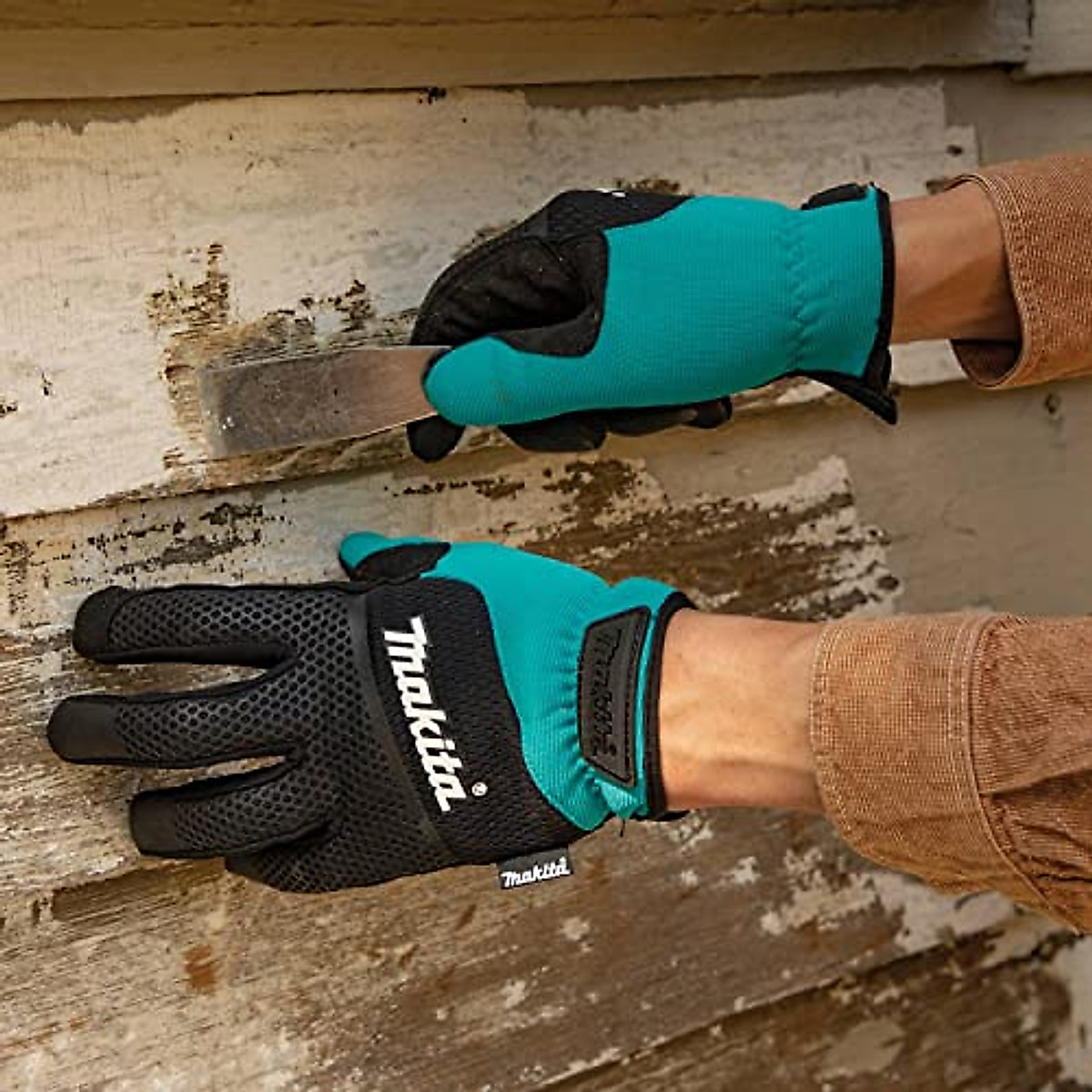 Makita Unisex Makita T 04167 Open Cuff Flexible Protection Utility Work Gloves Large , Teal/Black, Large US