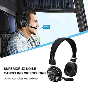 Trucker Bluetooth Headset Wireless with Noise canceling Microphone, On-Ear Wireless Headphones with Mic,Over The Head Earpiece for iOS & Android Mobile Phone, Skype, Truck Drivers, Call Center,Voip