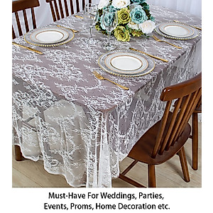 ShinyBeauty Lace-Tablecloth-Rectangular 60x120-Inch White Rectangle Overlay Tea Tablecloth Lace Tablecloths Long Rectangular Tablecloth Lace Tablecloth 60 Table Floral Embroidery Lace Table Cloths