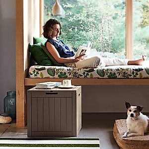 Flamaker 32 Gallon Deck Box Outdoor Waterproof Resin Storage Box with Lockable Lid Indoor Storage Bin for Patio Cushions, Toys (Brown)