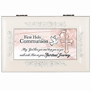 Cottage Garden First Holy Communion Spiritual Journey Ivory Petite Jewelry Music Box Plays Jesus Loves Me