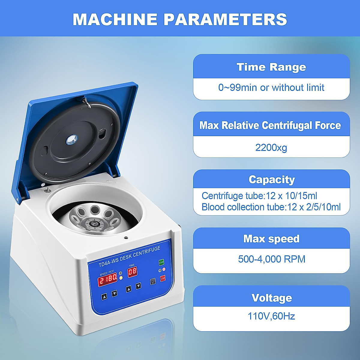 PRP Centrifuge Lab Desktop Centrifuge Machine with 12x10ML Place Rotor, 110 V Variable Speed 500-4,000 RPM Benchtop Centrifuge,90 Min Timer