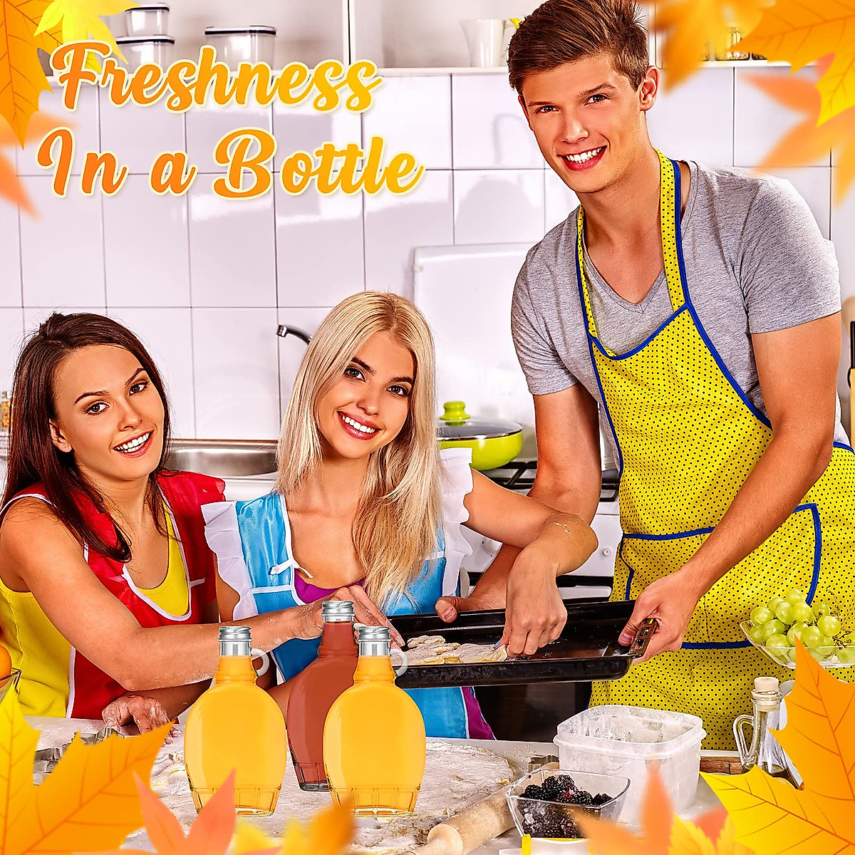 meekoo 24 Pieces 8 oz Glass Syrup Bottles with Aluminum Lid and Loop Handle Glass Maple Syrup Bottles Maple Syrup Jars Syrup Container with 4 Funnels for Potion Juice Milk Storage Gift Sauce Oil