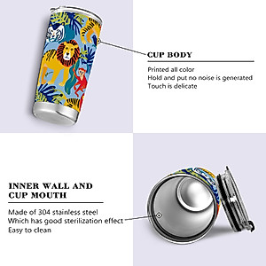 sanluoli Lion Tigers Monkey Stainless Steel car cup with Lid and Straw Camping Mug for camping simply insulated tumbler 20 OZ