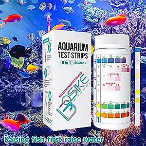 BOSIKE 6 in 1 Aquarium Test Strips Kit - 125 Fresh Water Fish Tank Tester Strips for Total Hardness, Nitrate, Nitrite, Cl2, Carbonate & ph Testing
