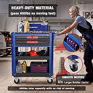 WORKPRO Premium 28” 2-Drawer Rolling Tool Cart, Heavy Duty Utility Industrial Service Cart Storage Organizer with Wheels and Locking System, for Mechanic, Warehouse, Garage, Workshop, 400 lbs Load