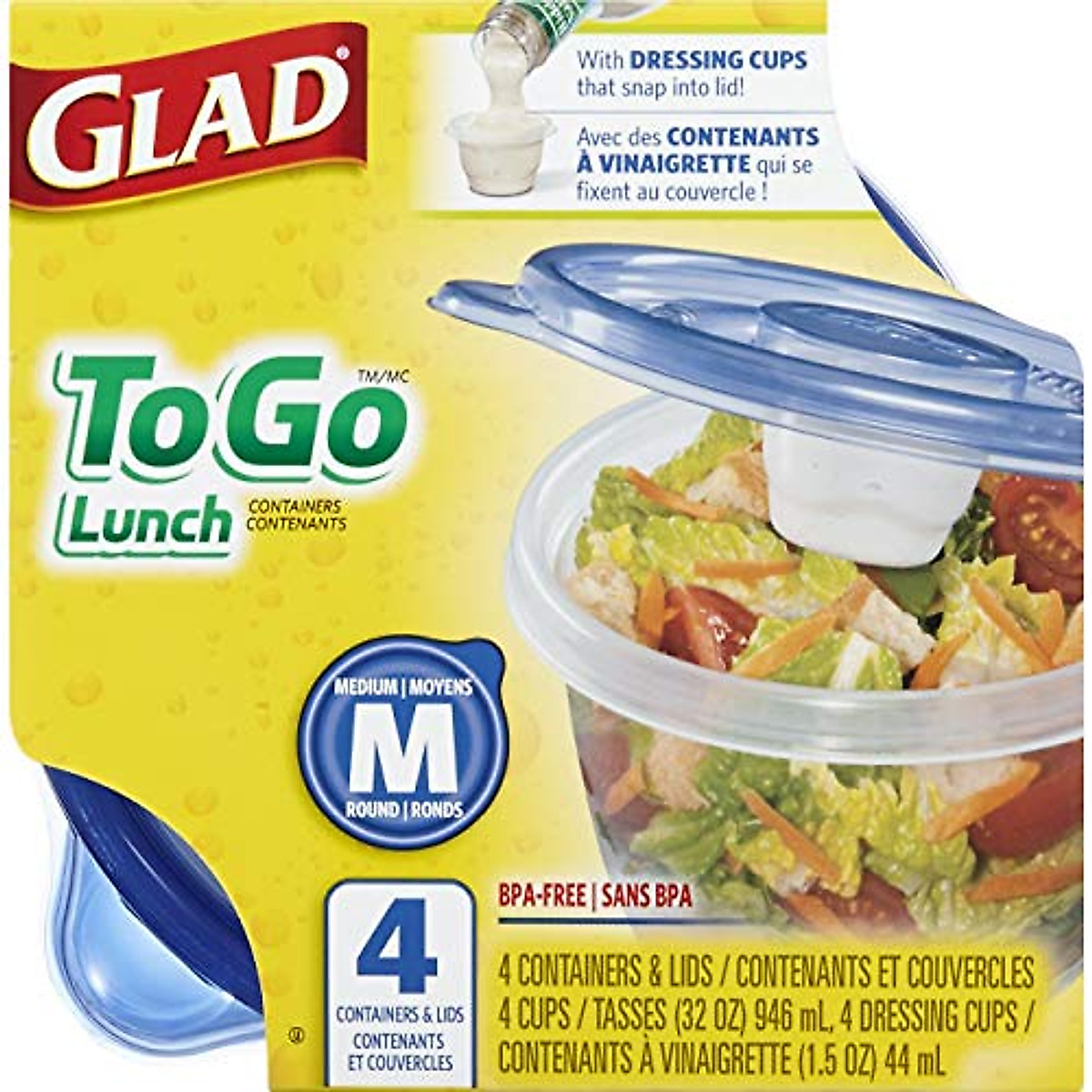 Glad Food Storage Containers - To Go Lunch Containers - 32 Ounce - 4 Containers