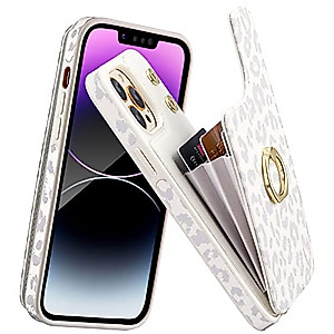 Elteker iPhone 12 Pro Max Phone Case with Card Holder,iPhone 12 Pro Max Wallet Case for Women with Ring Kickstand,RFID Blocking Card Slots Leather Case for iPhone 12 Pro Max (6.7") - Gray Leopard