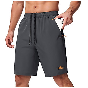 MAGCOMSEN Gym Shorts Men with Zipper Pockets Jogging Shorts Quick Dry Shorts Camping Running Lightweight Shorts Dark Grey 34