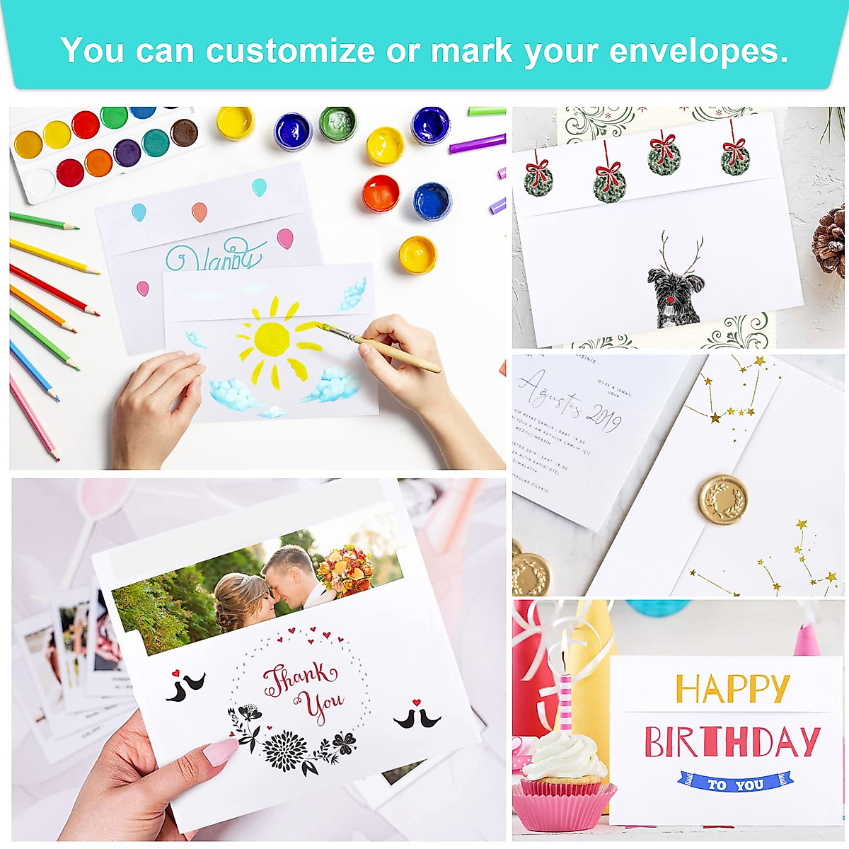 50 Packs 5x7 Envelopes, White A7 Envelopes, 5x7 Envelopes for Invitations, Printable Invitation Envelopes, Envelopes Self Seal for Weddings, Invitations, Photos, Postcards, Greeting Cards, Mailing