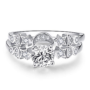 AVECON Women's Platinum Plating Sterling Silver Wedding Engagement Ring Band Set 1.25 Carat Round Brilliant Cubic Zirconia