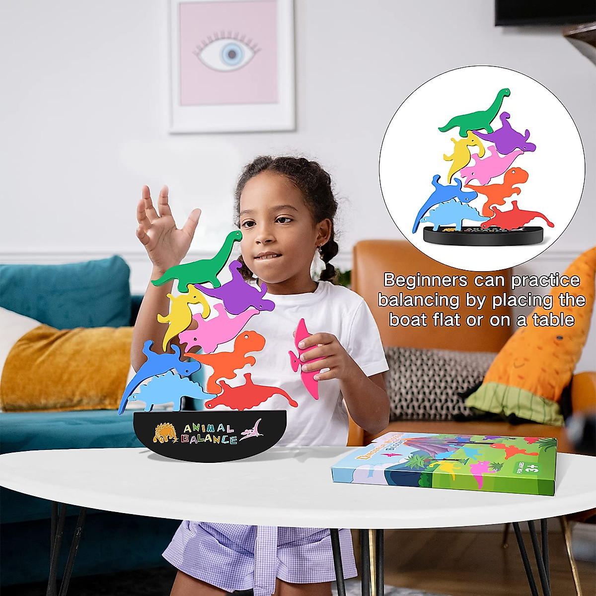 FFTROC Montessori Dinosaur Toys for 2 3 4 Year Old Boys - Wooden Stacking Dinosaur Toys for Kids 2-4 3-5, Toddler Balancing Block Sets