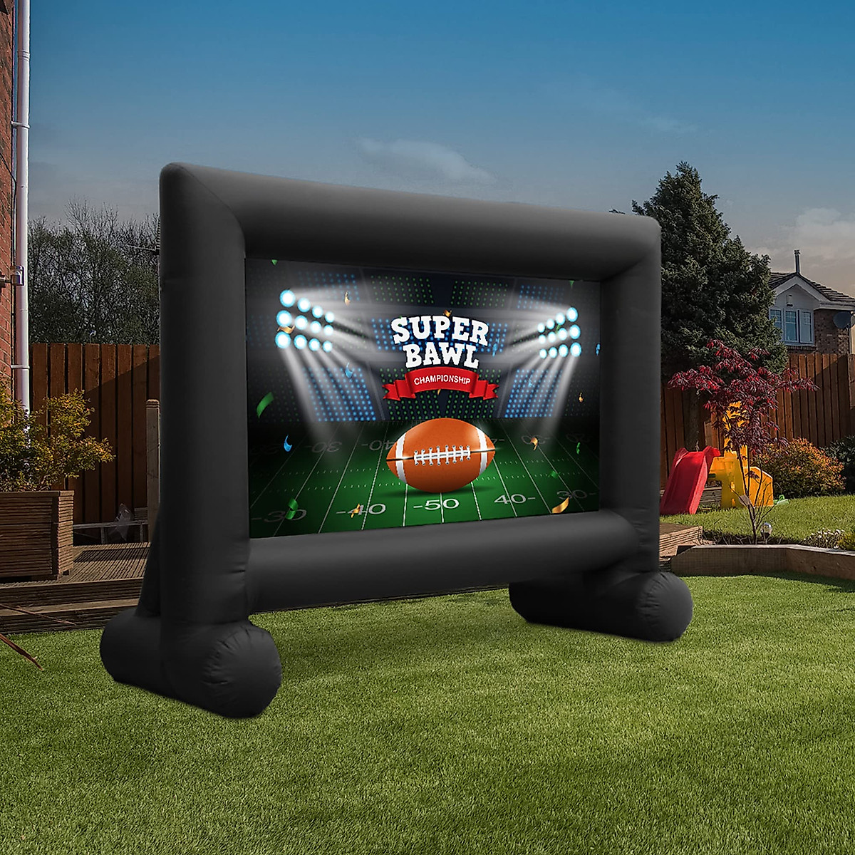 Redia 14 Feet Inflatable Outdoor and Indoor Theater Projector Screen with Built-in Blower - Includes Tie-Downs and Storage Bag - Supports Front and Rear Projection