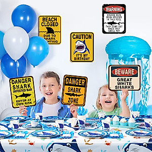 WERNNSAI Shark Zone Party Decorations - 6 PCS Size 8'' Funny Party Wall Decor Signs for Boys Kids Birthday Party Ocean Shark Theme Party Supplies