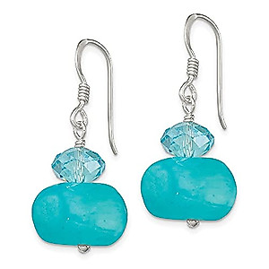 925 Sterling Silver Aquamarine Rhinestone Crystals Blue Jade Drop Dangle Earrings