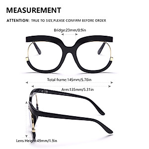 Rmerom Blue Light Blocking Oversized Glasses Stylish Fake Round Eyeglasses for Women UV400 Protection Eyewear GVA9051 (Black/Anti-blue)