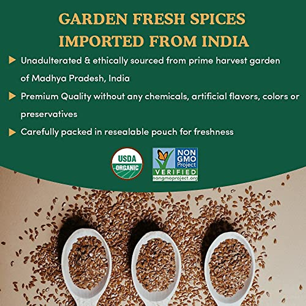 SPICE TRAIN, Organic Flax Seed with Omega3 (397g/14oz) USDA Certified, Non-GMO, Flaxseed for Flax meals & Drinks | Resealable Zip Lock Pouch | 100% Raw Flax Seeds Sourced from India | Brown Flax Seeds