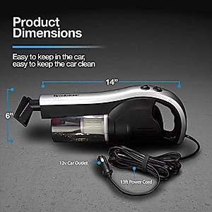 Brookstone BK1645, High Power 120W Wired Car Vacuum Cleaner with LED Flashlight, Strong Suction Force, Wet and Dry Use, Multiple Accessories Included, Silver