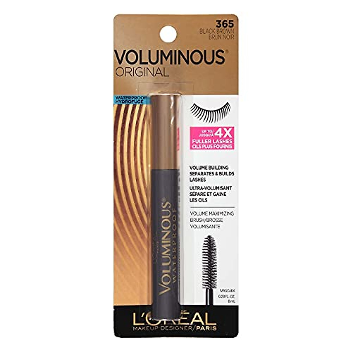 Loreal Paris Voluminous Waterproof Black Brown 365 Mascara - 3 per case.