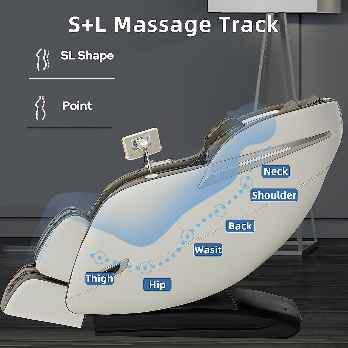 MassaMAX Full Body Massage Chair, Zero Gravity Recliner with Yoga Stretch, SL Track, Airbags, Heating, Touch Screen, and Foot Massage (MD906-Beige)